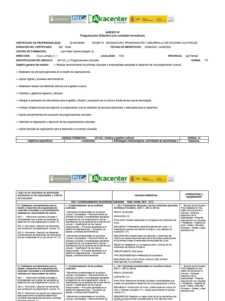 Anexo IV MF 2795 Programacion Didactica | PDF | Planificación | Diseño