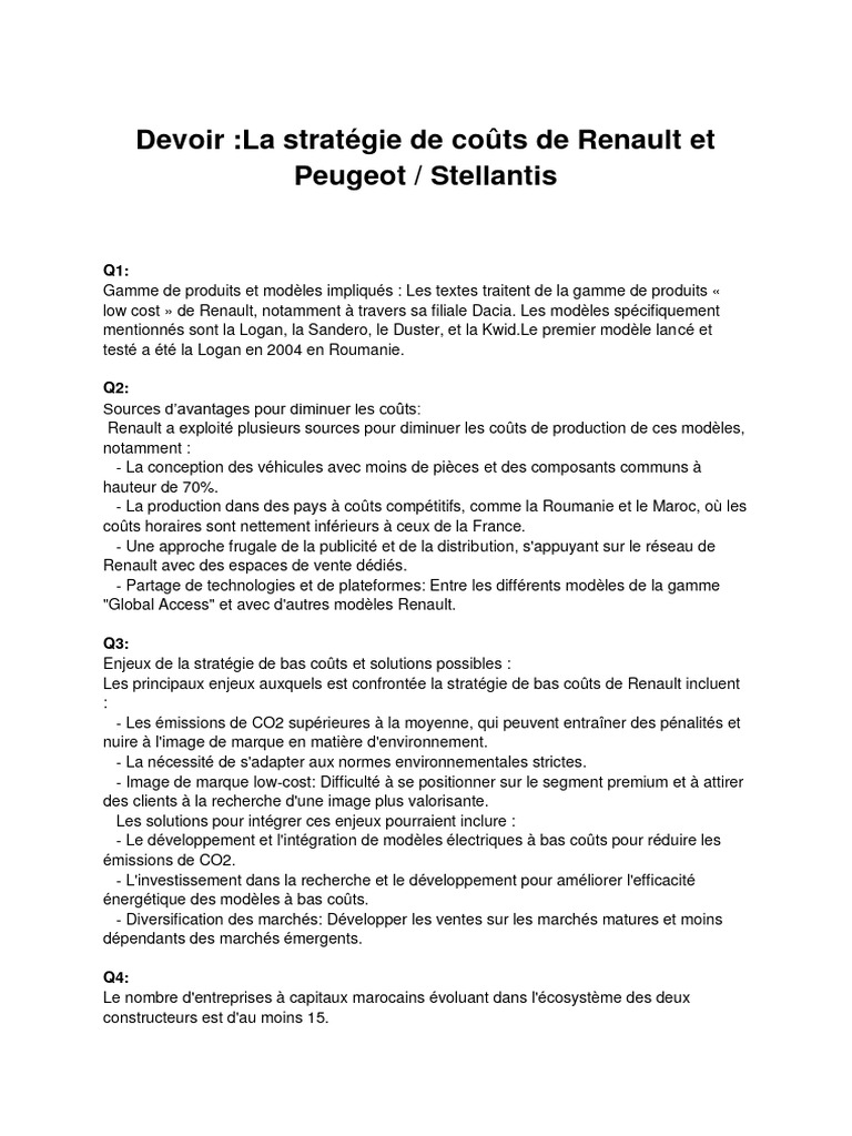 Stratégie de coûts de Renault et Dacia | PDF | Renault