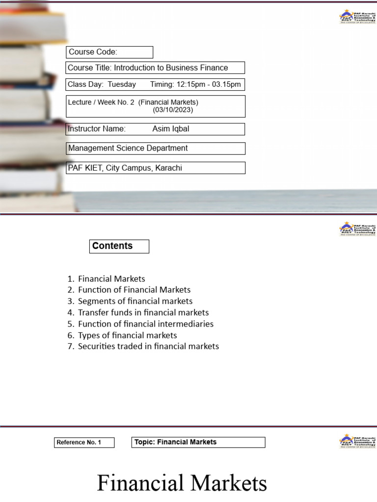 IBF PPT Lecture # 2 (03102023) (Financial Markets) | PDF | Securities (Finance) | Financial Markets