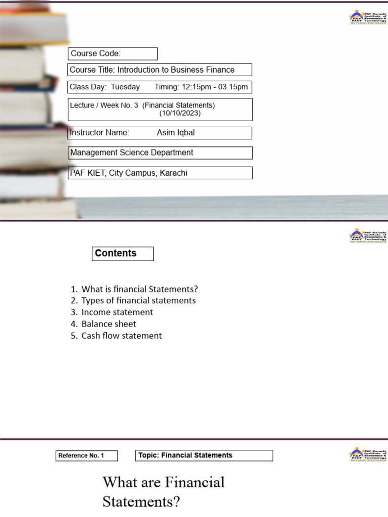 IBF PPT Lecture # 3 (10102023) (Financial Statements) | PDF | Balance ...