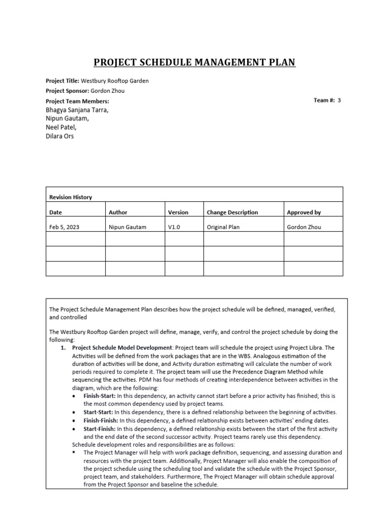 Project Schedule Management Plan Template | PDF | Computing