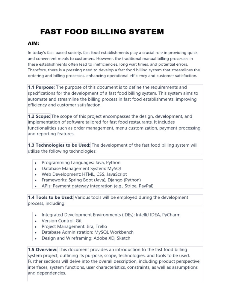 Fast Food Billing System | PDF | Graphical User Interfaces | Point Of Sale