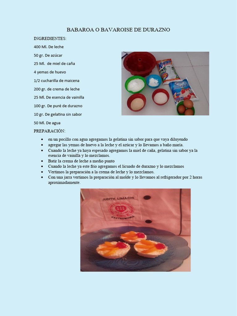 Babaroa o Bavaroise de Durazno | PDF
