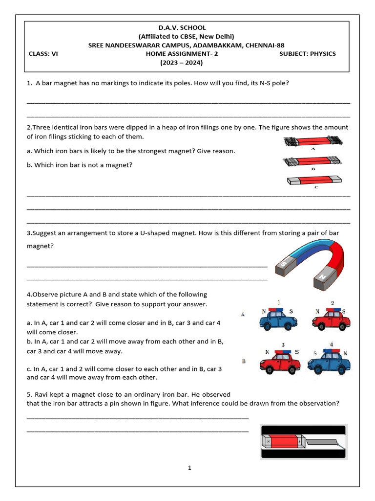 Class 6 Physics Home Assignment 2 1701494631 | PDF | Magnet | Magnetism