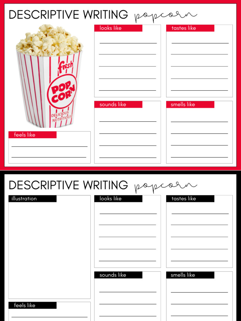 Popcorn Descriptive Writing Text Type Scaffold | PDF