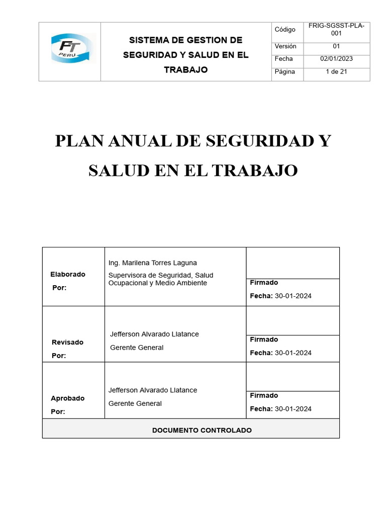 Plan Anual de Seguridad y Salud en El Trabajo | PDF