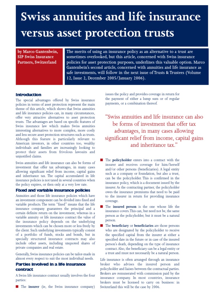Article - Gantenbein - Swiss Annuities Vs Asset Protection Trusts | PDF ...