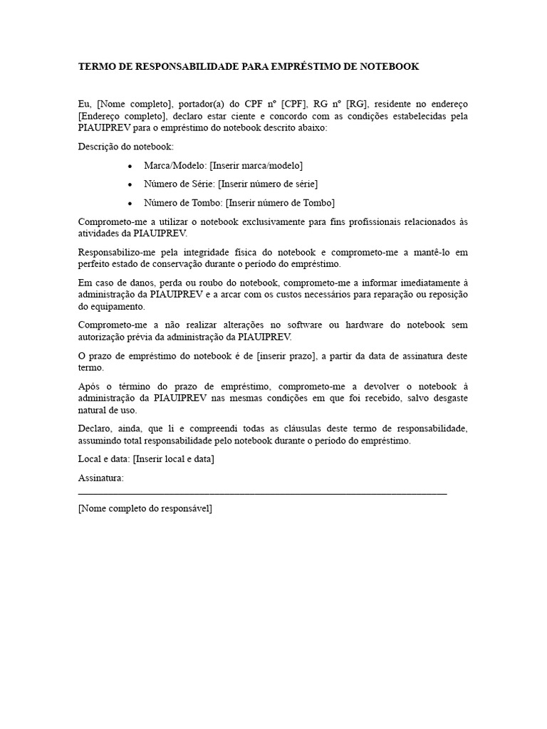 Modelo De Termo De Responsabilidade De Uso Do Uniforme Images Andmodelo