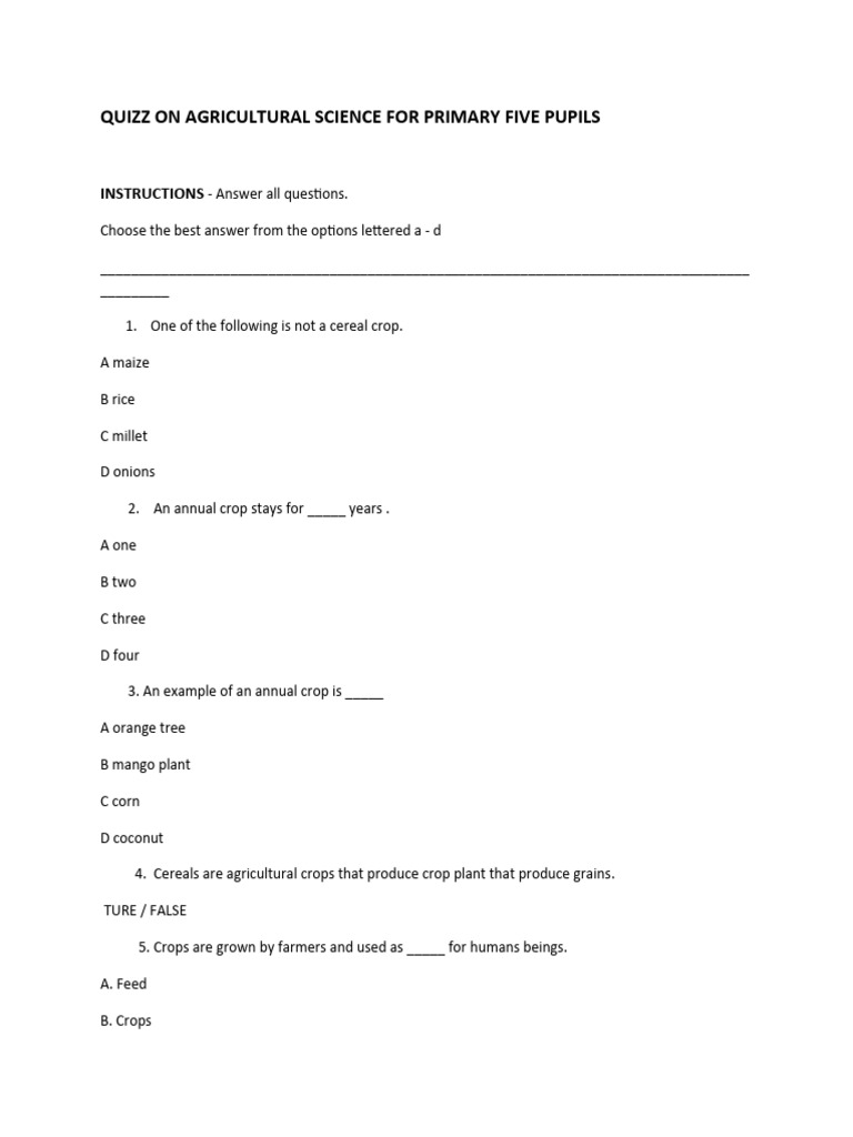 Exam Questions Agriculture | PDF | Cereals | Crops