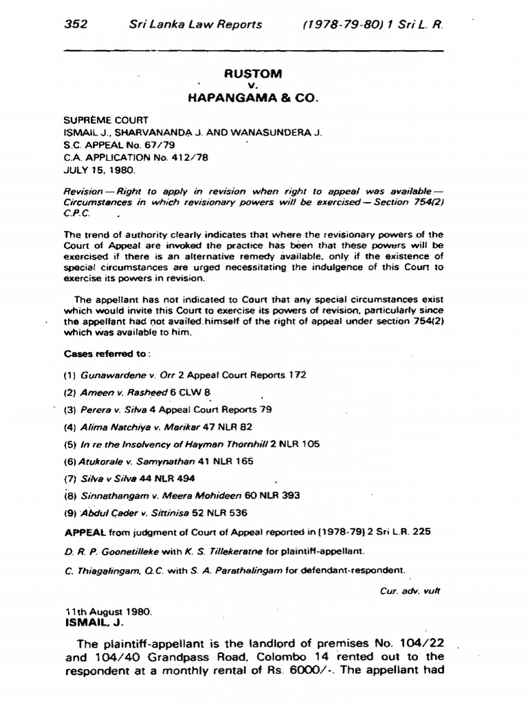 SLLR 1978-79-80 v1 Rustom v. Hapangama & Co | PDF | Appeal | Court Of Appeal Of Singapore
