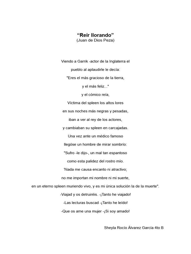 Reir Llorando Poema de Juan de Dios Peza | PDF