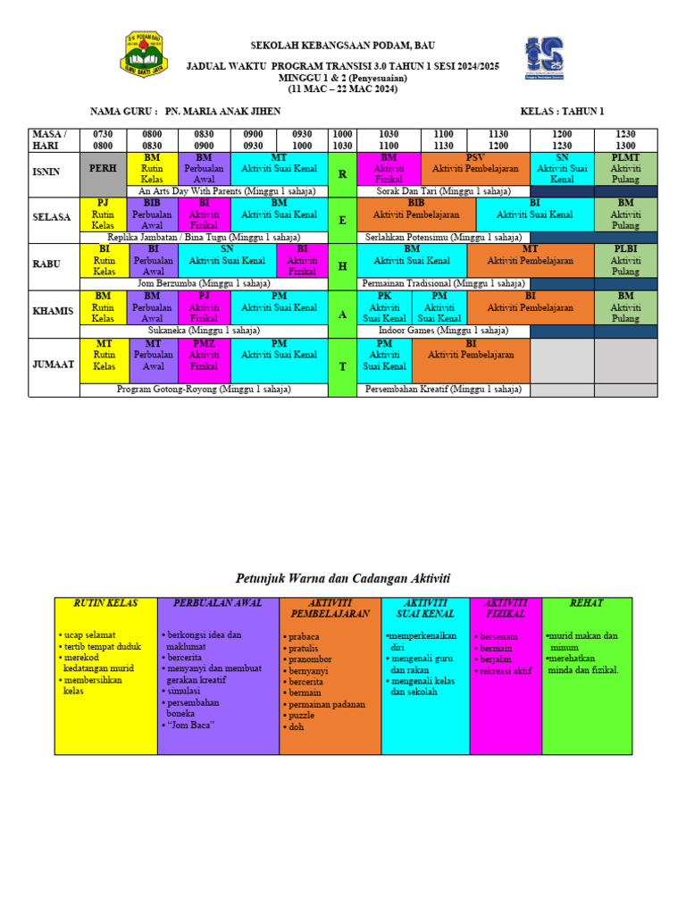 Jadual Transisi Minggu 1 - 4 2024 | PDF