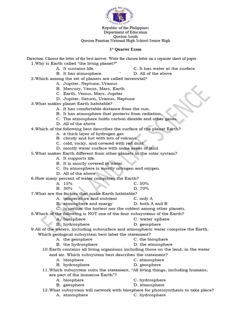 1st Quarter Exam | PDF | Rock (Geology) | Earth Sciences