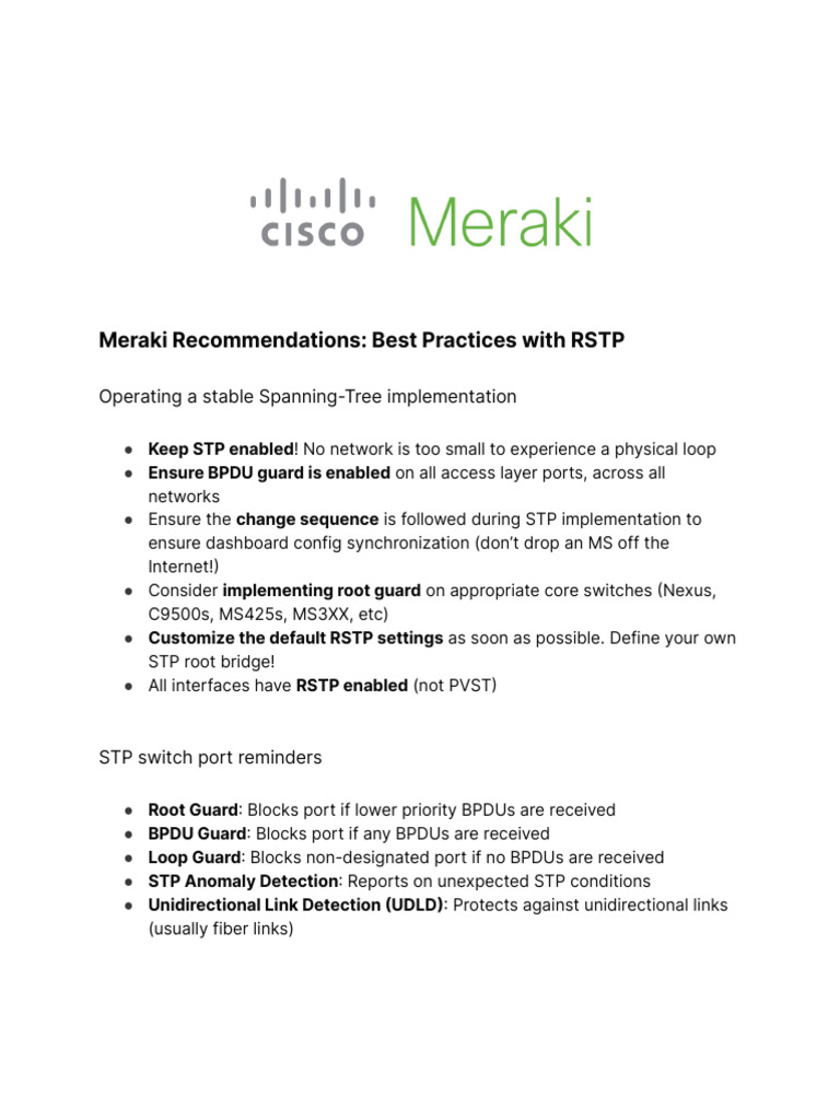 Meraki RSTP Best Practices Guide | PDF