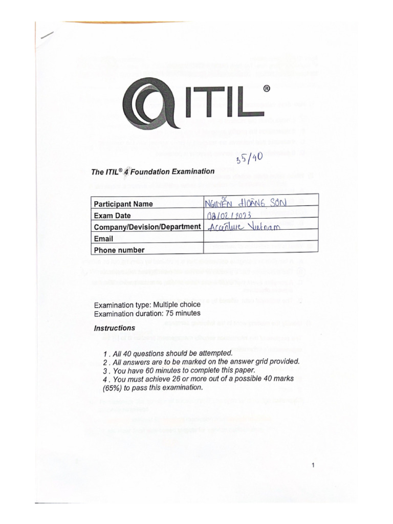 The ITIL® 4 Foundation Examination | PDF
