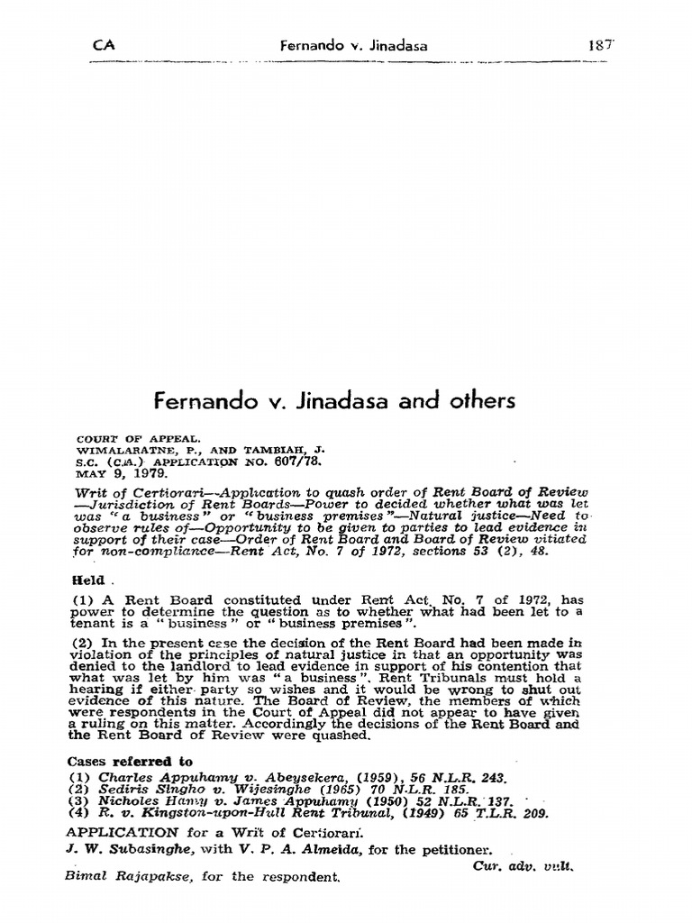 SLLR 1978 79 V2 Fernando v. Jinadasa and Others | PDF