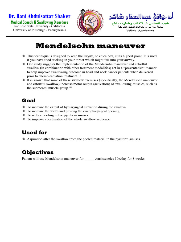 Mendelsohn Maneuver | PDF | Larynx | Diseases And Disorders