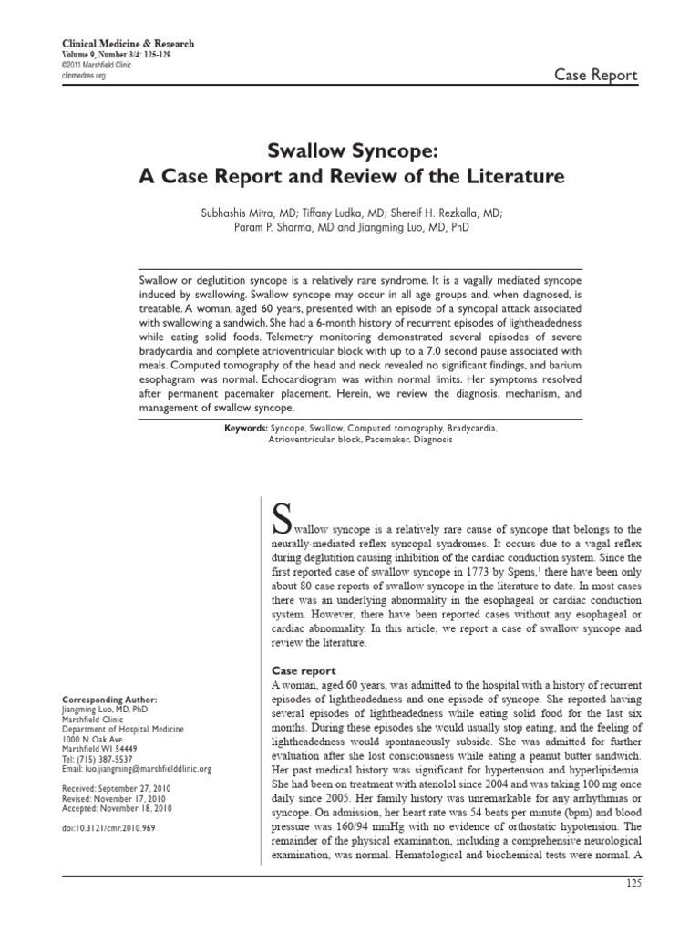 Swallow Syncope | PDF | Vagus Nerve | Medical Specialties