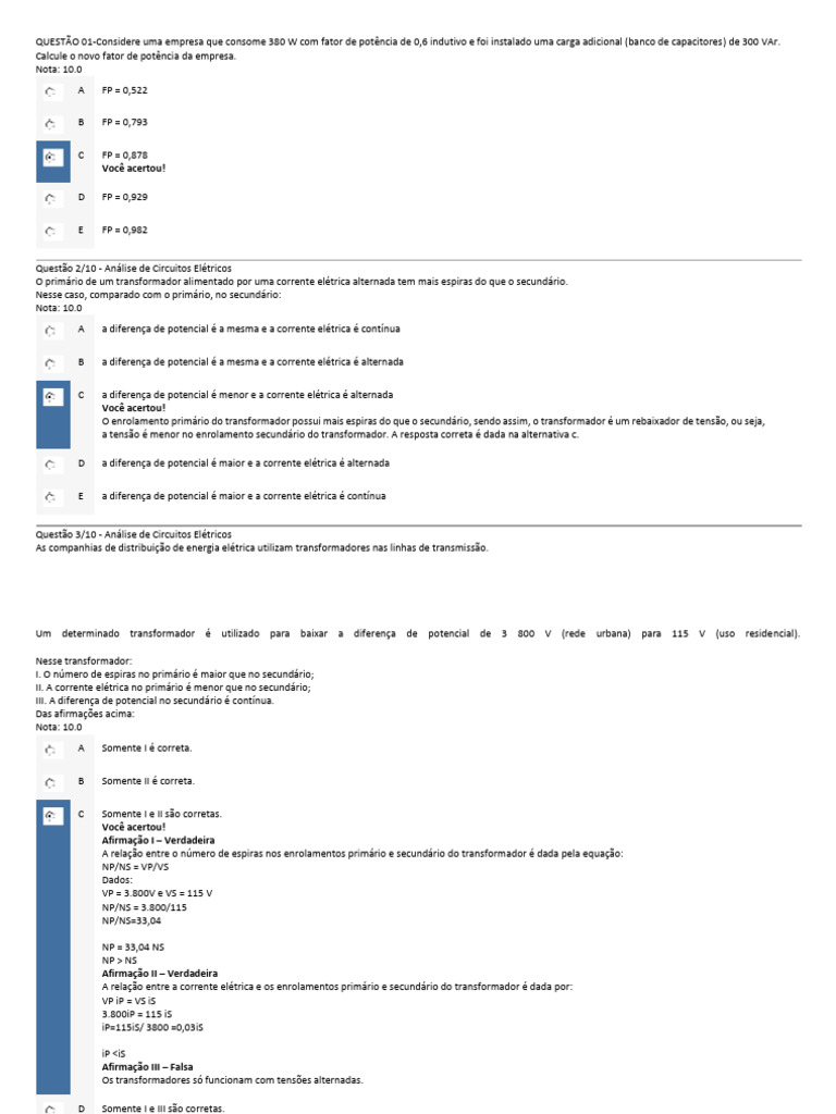 APOL 3 Analise Circuitos UNNTER | PDF | Ciências e Matemática