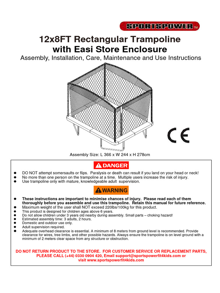12X8FT Rectangular Trampoline Manual Compressed | PDF