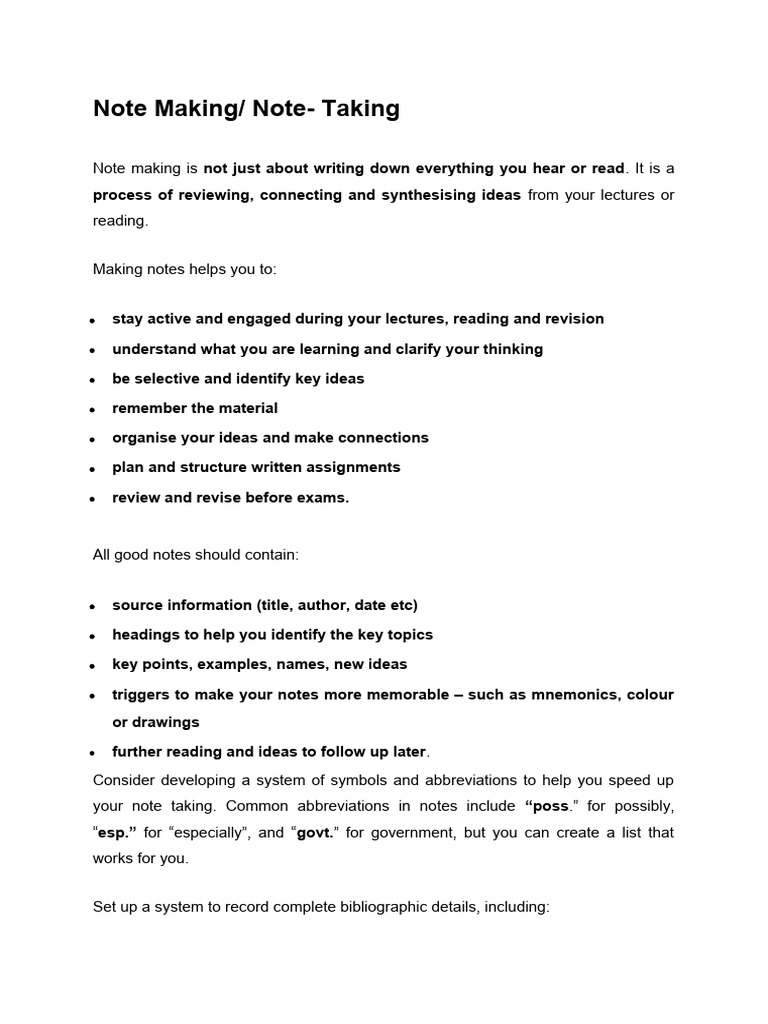 Practice-2 Note Taking & Note Making | PDF