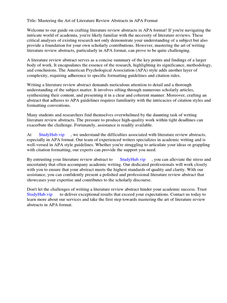 Literature Review Abstract Apa | PDF | Abstract (Summary) | Apa Style Literature Review Abstract Apa | PDF | Abstract (Summary) | Apa Style