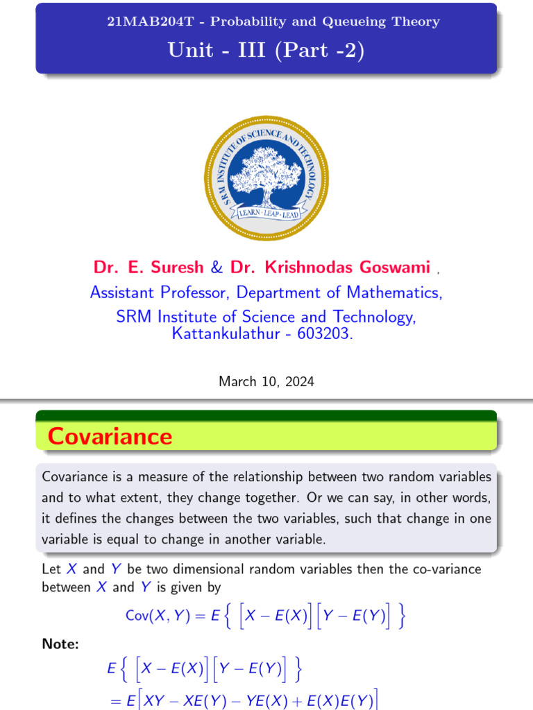 21MAB204T Covariance Correlation Regression | PDF | Statistics ...