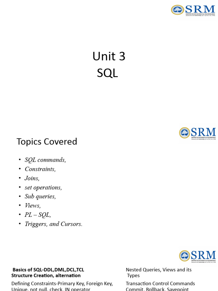 SQL - Unit III | PDF