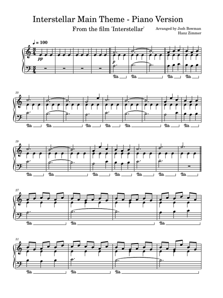 Interstellar Main Theme - Piano Version Soundtrack Orchestra | PDF ...