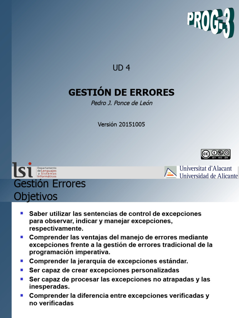 Unidad 4 - Excepciones - Universidad de Alicante - Programación 3 | PDF | Java (lenguaje de ...