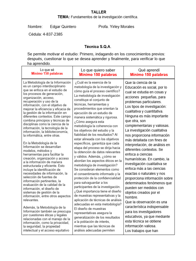 Taller SQA (1) | PDF | Método científico | Información