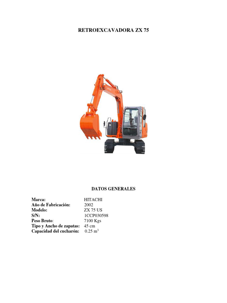 Retroexcavadora Hitachi ZX 75 US 2002 | PDF