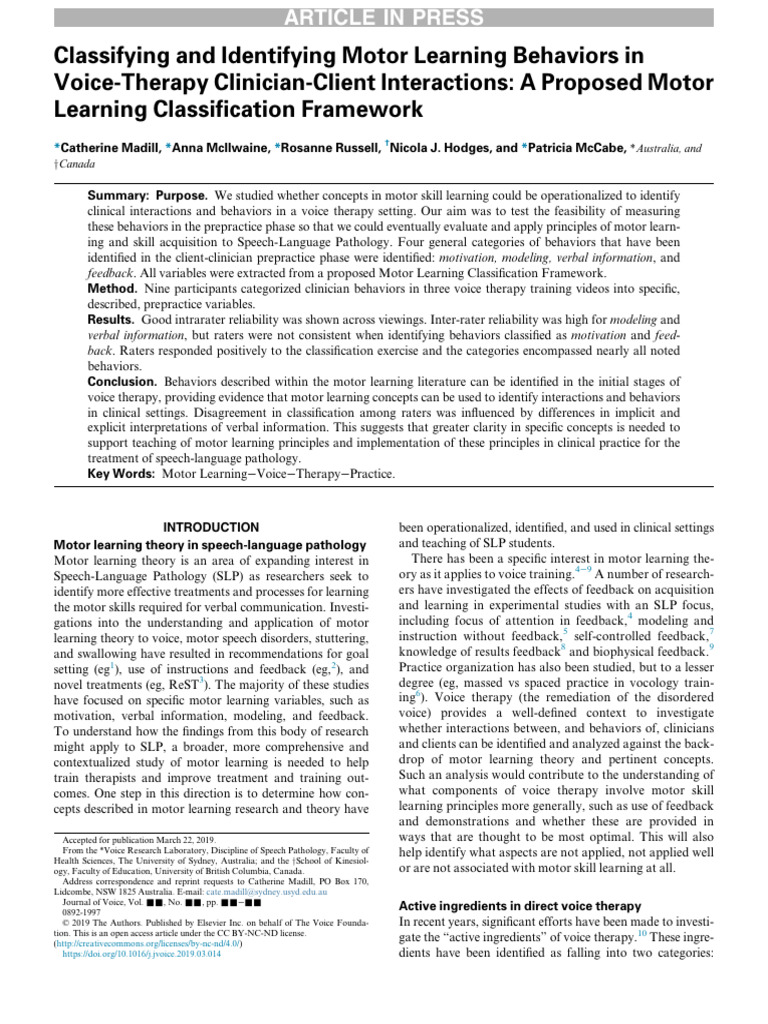 Motor Learning Behavoir in Voice Therapy | PDF | Learning | Cognition
