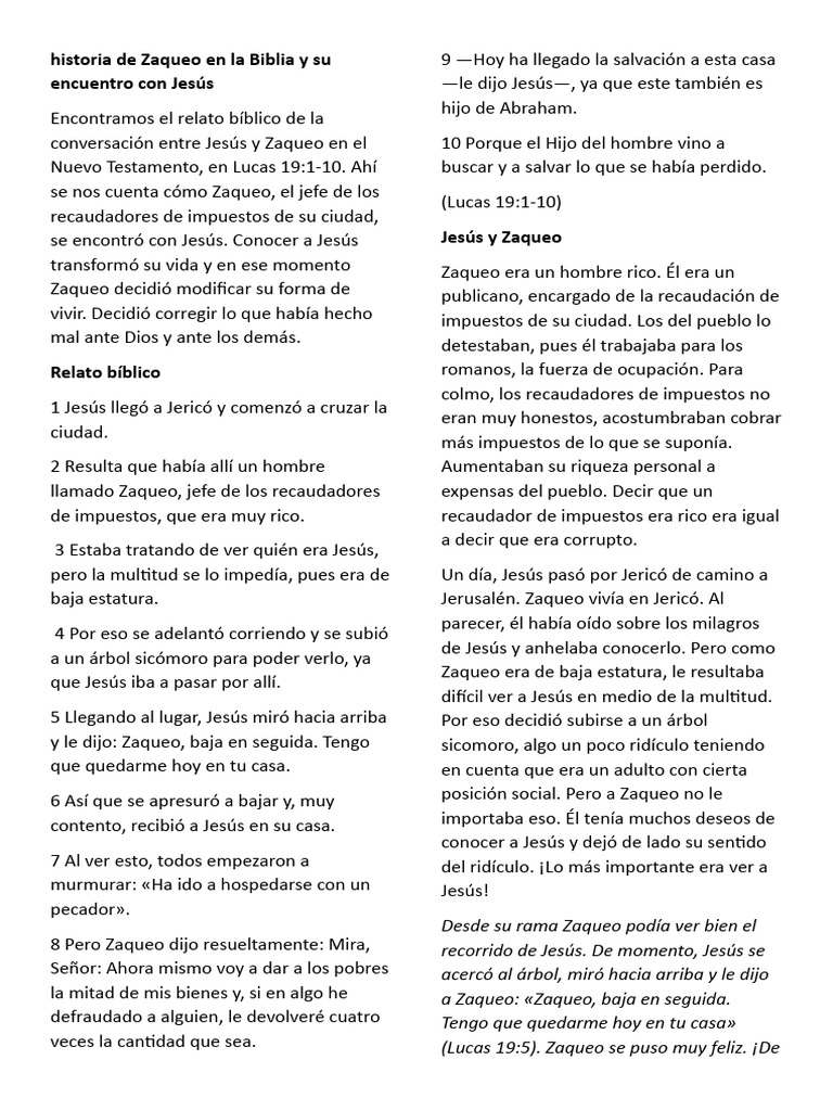 Historia de Zaqueo y su transformación | PDF | Jesús | Creencia ...