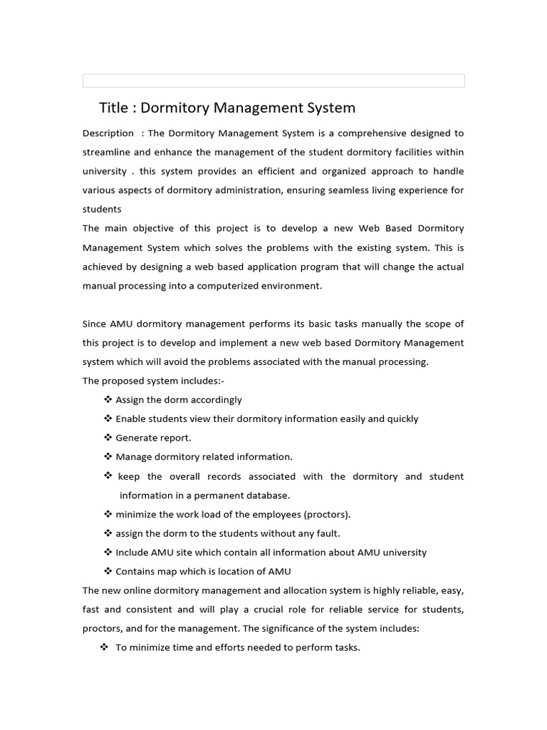 Title: Dormitory Management System | PDF