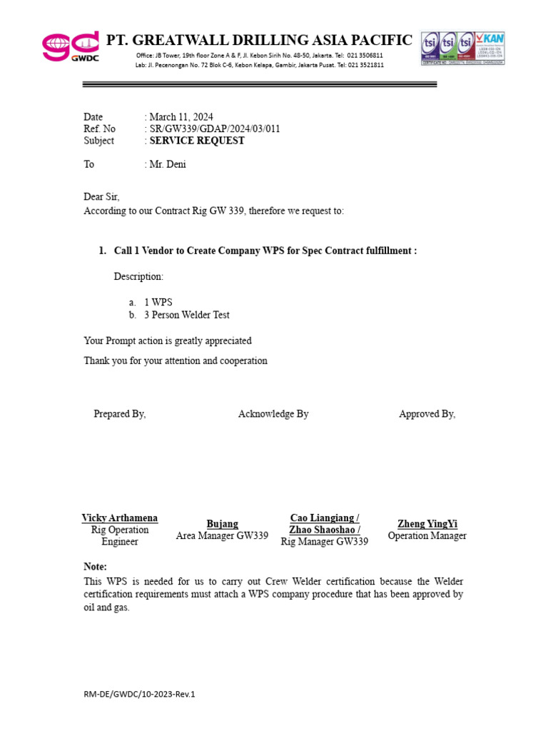 Service Request Call Out Vendor To Create Company WPS GW#339 | PDF