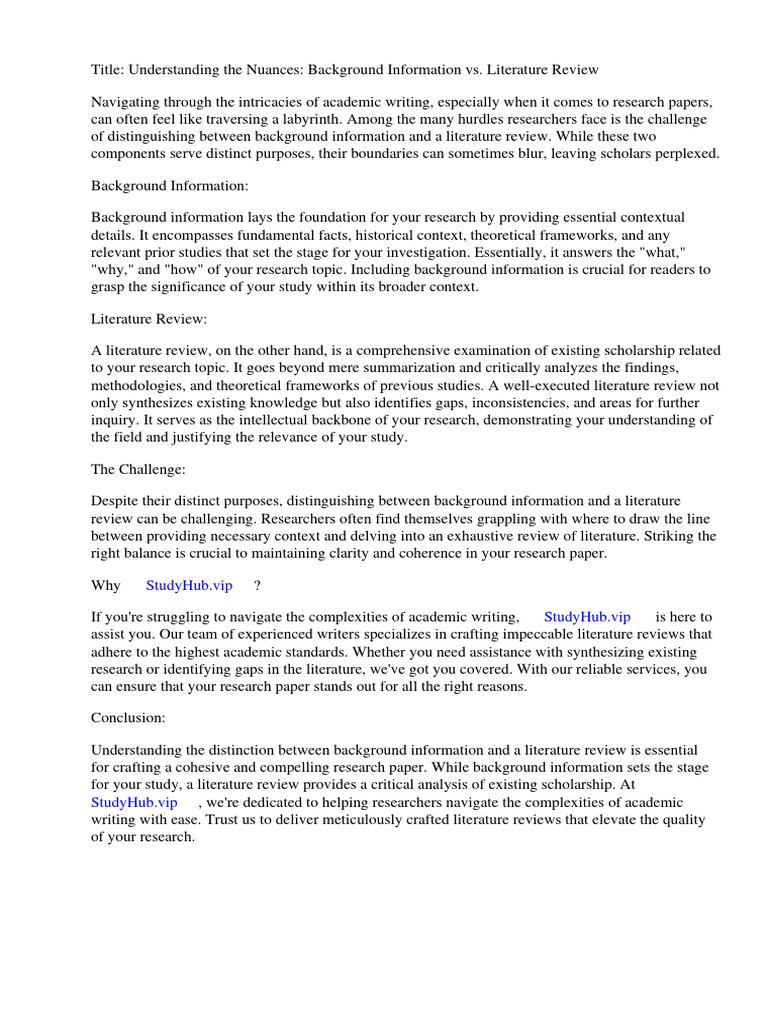 Difference Between Background Information and Literature Review | PDF ... Difference Between Background Information and Literature Review | PDF ...