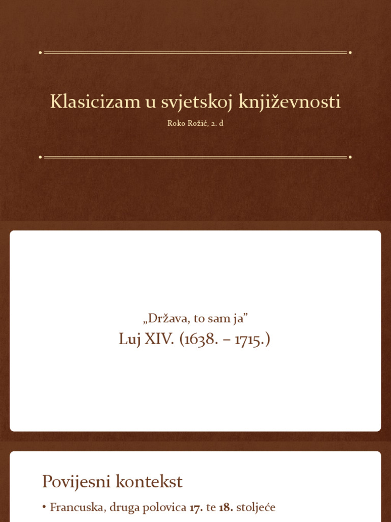 Klasicizam U Svjetskoj Književnosti | PDF