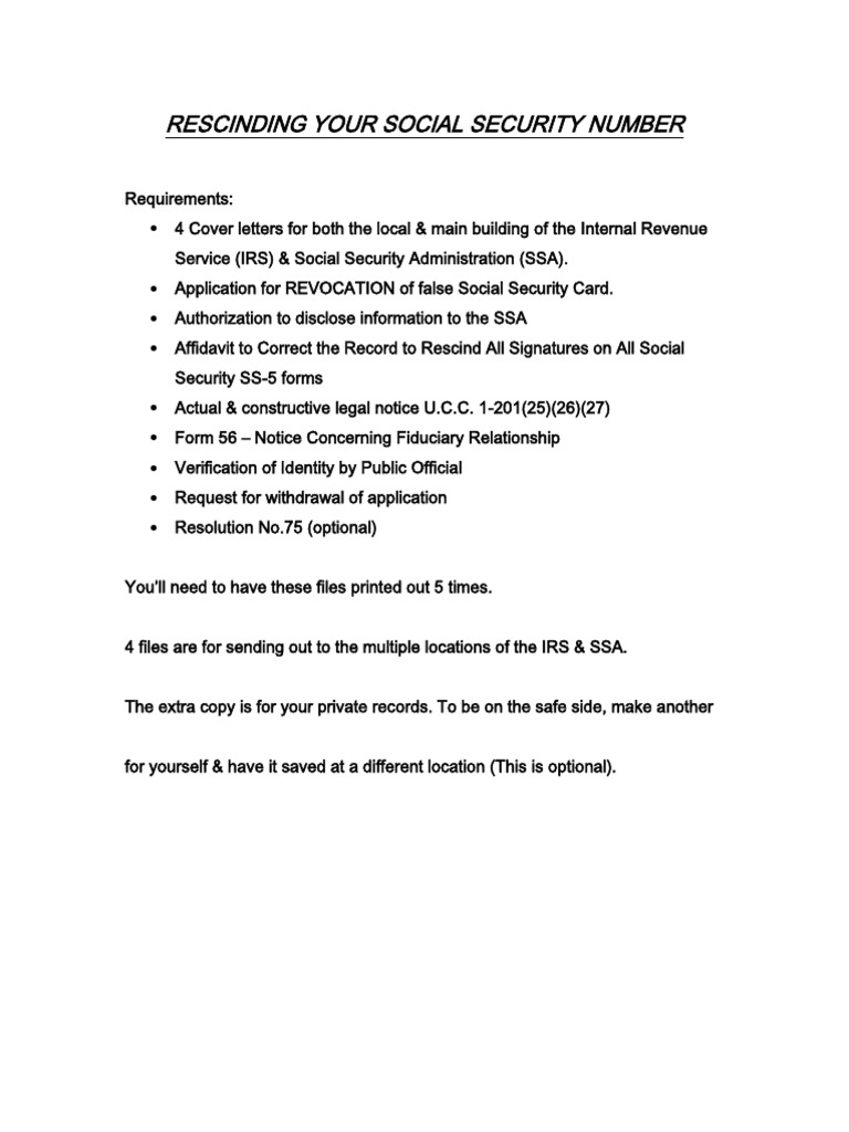 Recinding The Ss Number | PDF | Social Security Number | Affidavit