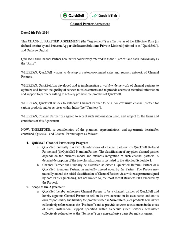 Channel Partner Agreement New DT | PDF | Trade Secret | Indemnity