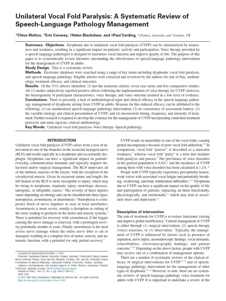 Unilateral Vocal Fold Paralysis | PDF