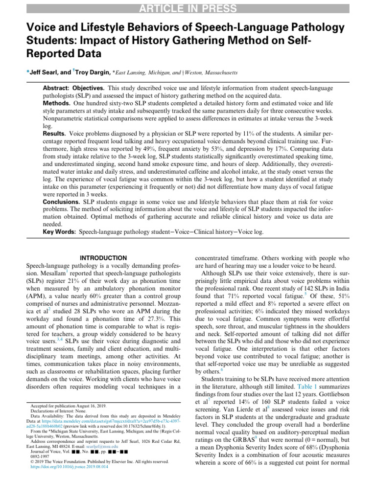 SLP Students' Voice Use Insights | PDF | Clinical Medicine