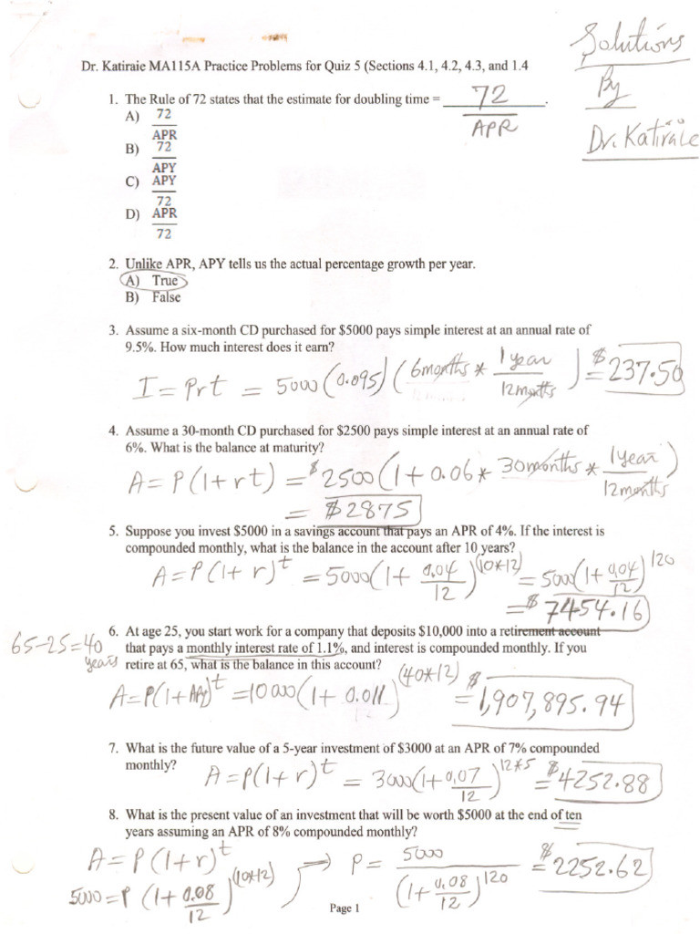 MATH115A Solutions To Practice Problems For Chapter 4 and Section 1.4 | PDF