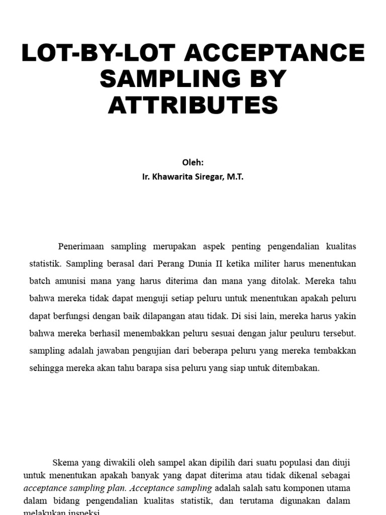 Lot by Lot Acceptance Sampling | PDF | Metode & Bahan Ajar