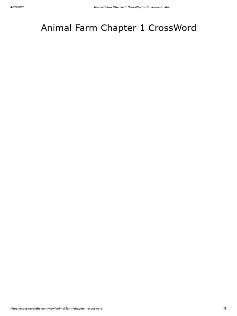 Animal Farm Chapter 1 CrossWord - Crossword Labs | PDF