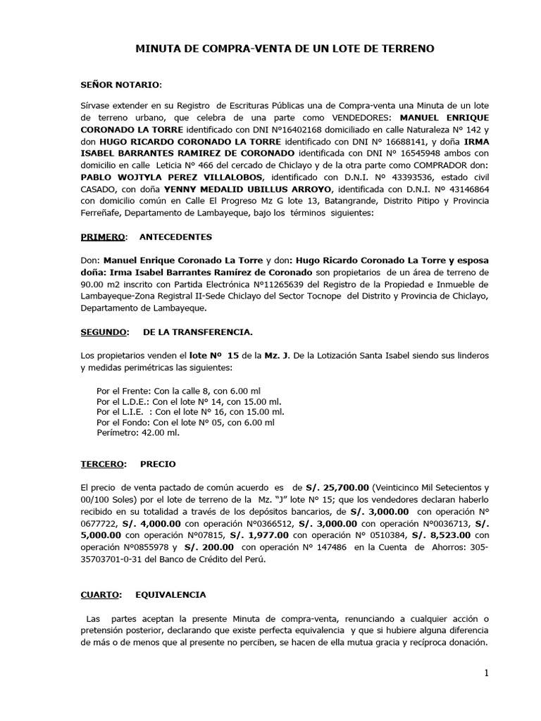 Compra-Venta Terreno Urbano Chiclayo | PDF