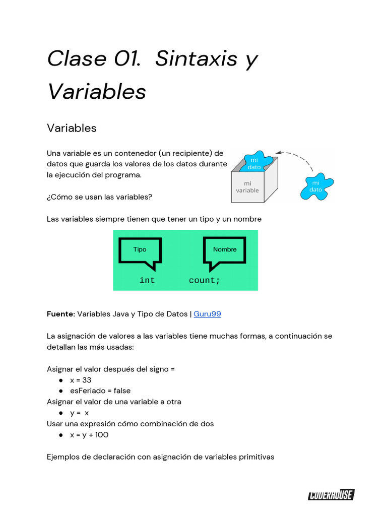 Sintaxis Básica de Java: Variables y Tipos | PDF | Java (lenguaje de ...