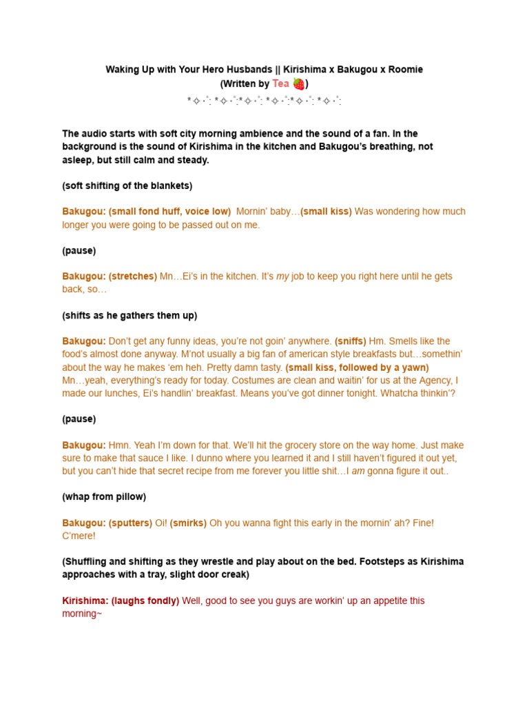 Waking Up With Your Hero Husbands - Kirishima X Bakugou X Roomie | PDF