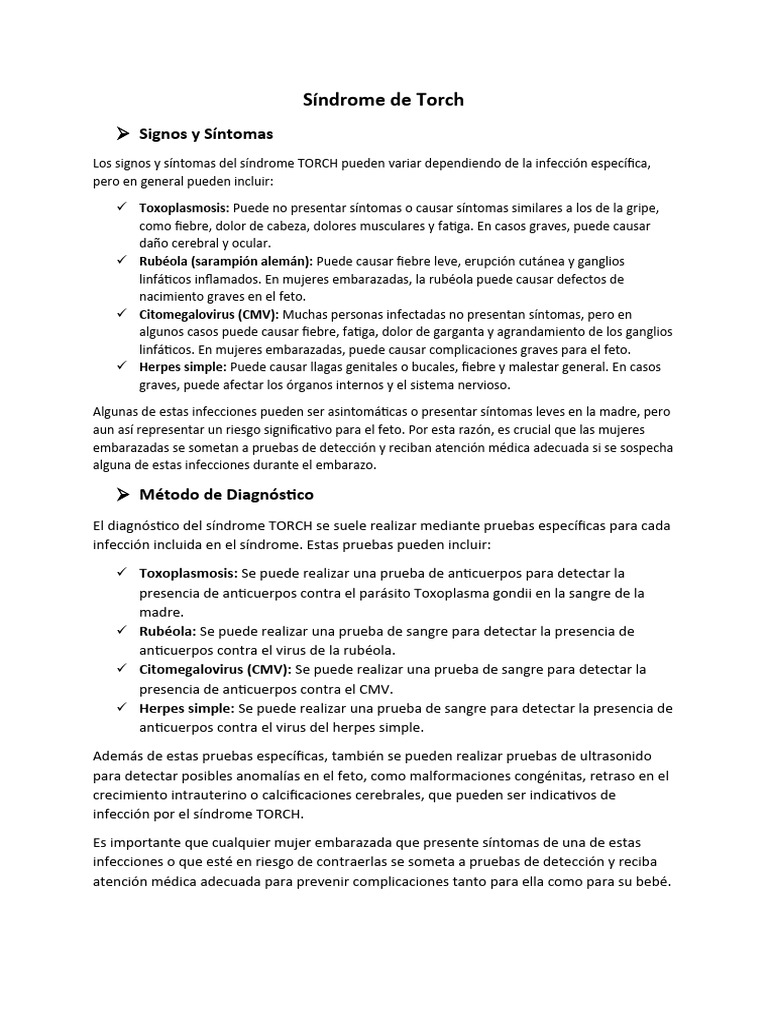Síndrome de Torch | PDF | Inmunología | Especialidades Medicas