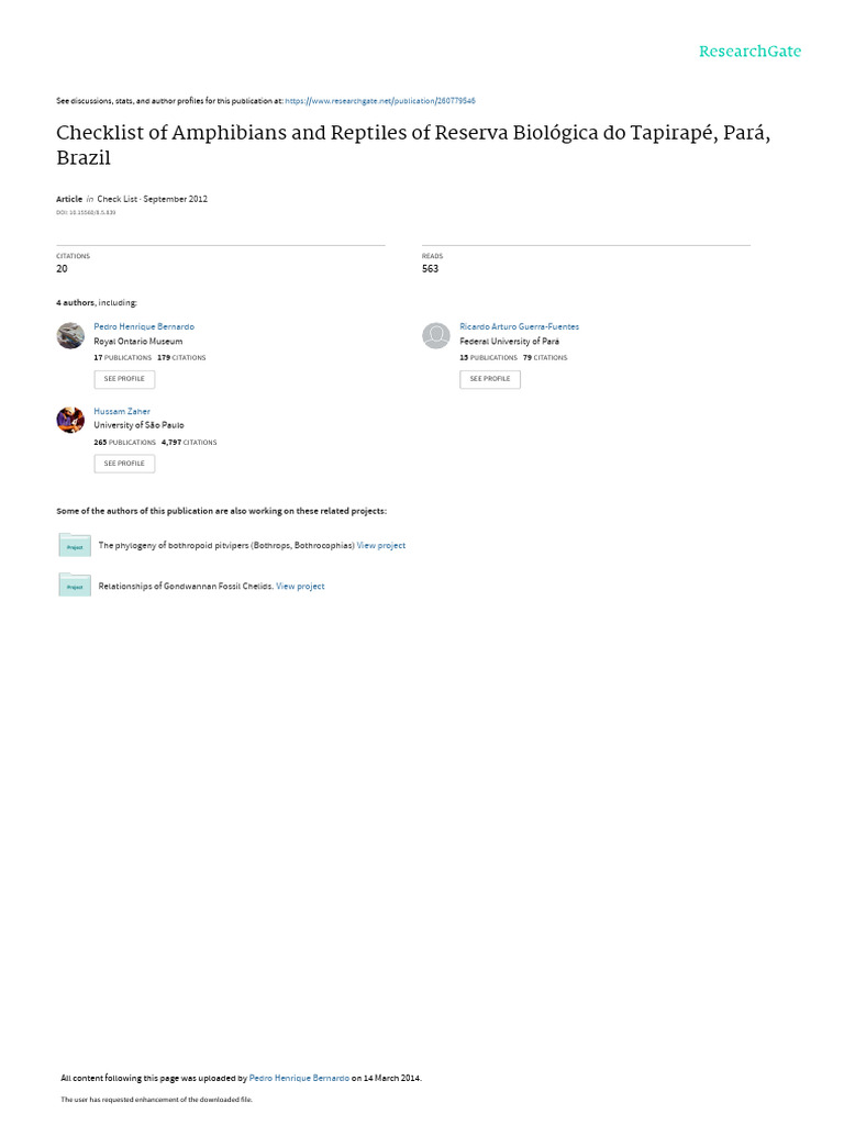 Bernardo_2012_Checklist of Amphibians and Reptiles of Reserva Biológica ...